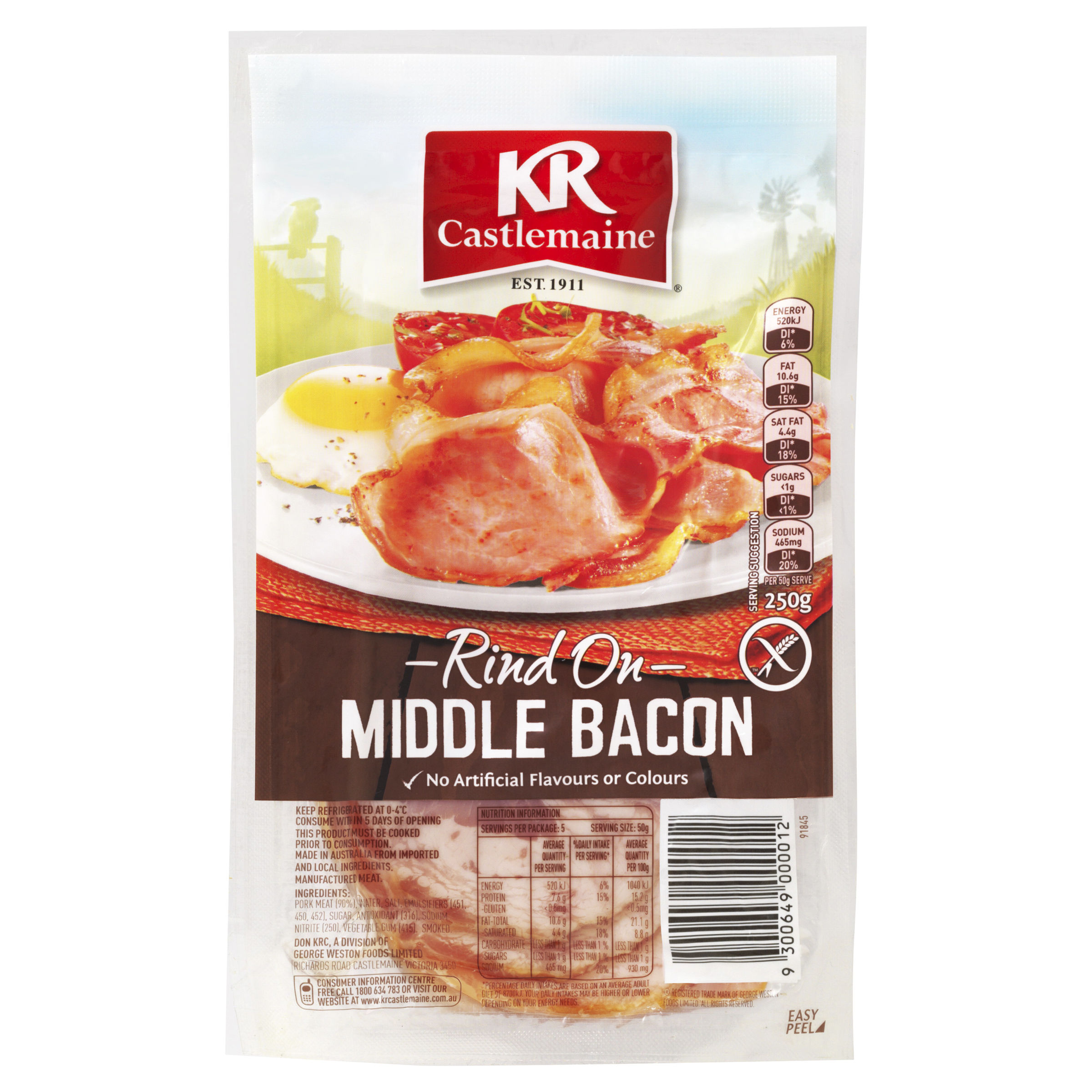 KR Castlemaine Middle Bacon 250g Product | KR Castlemaine